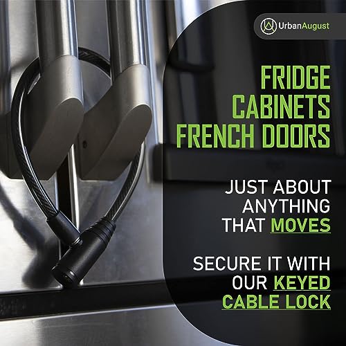 Urban August Original Fridge Lock Cabinet Locks with Keys - 2 Pack French-Door Refrigerator Lock for Kids Adult - Multifunctional Cable Lock for Fridge Cabinet Bike Stroller (Regular, Black - 2 Pack)