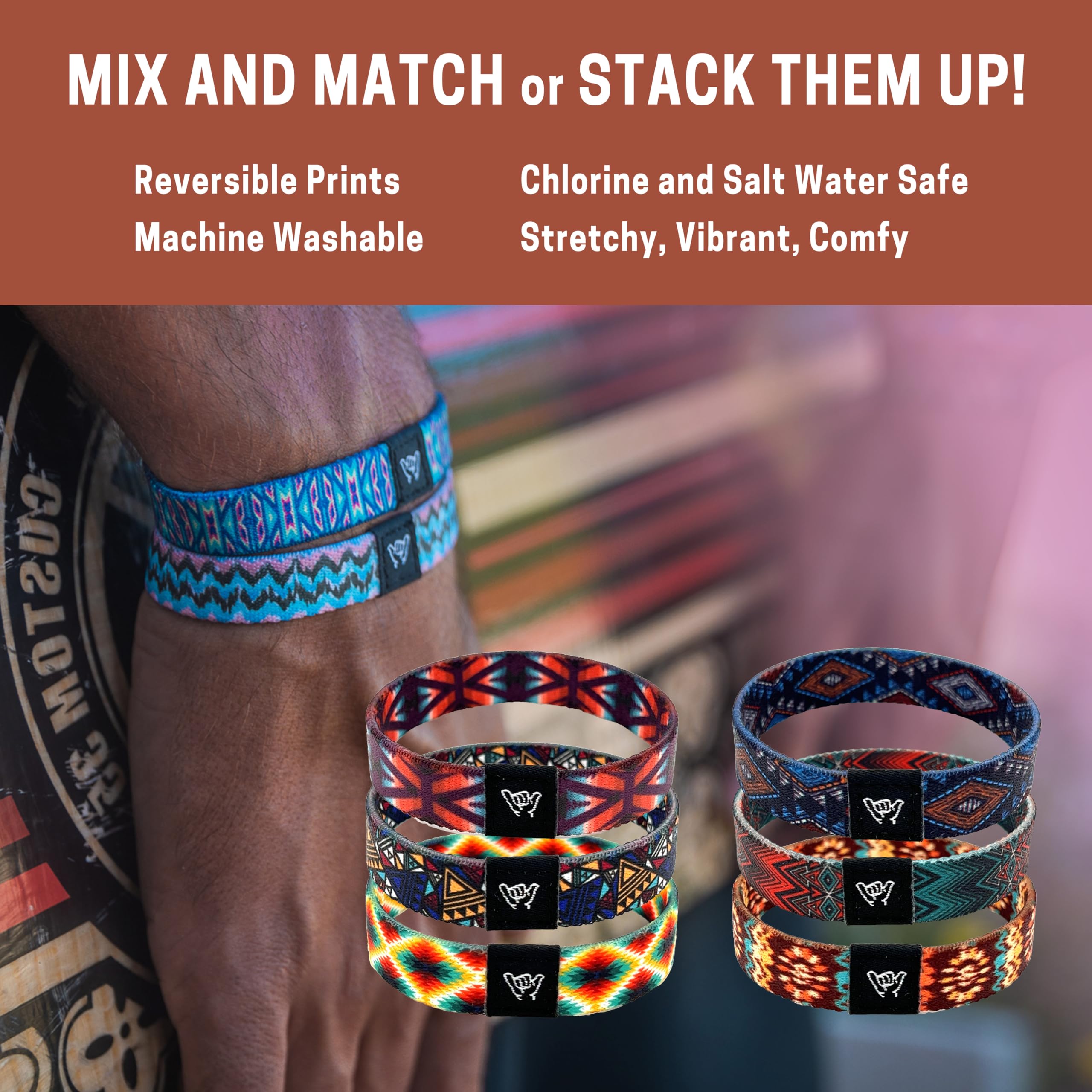Hang Loose Bands - Southwestern Bracelet for Men, Women & Teens - Comfy Tribal Print and Boho - Western Style Reversible Wristband - Graphite Gear | Small: 6.5" (most common fitting size)