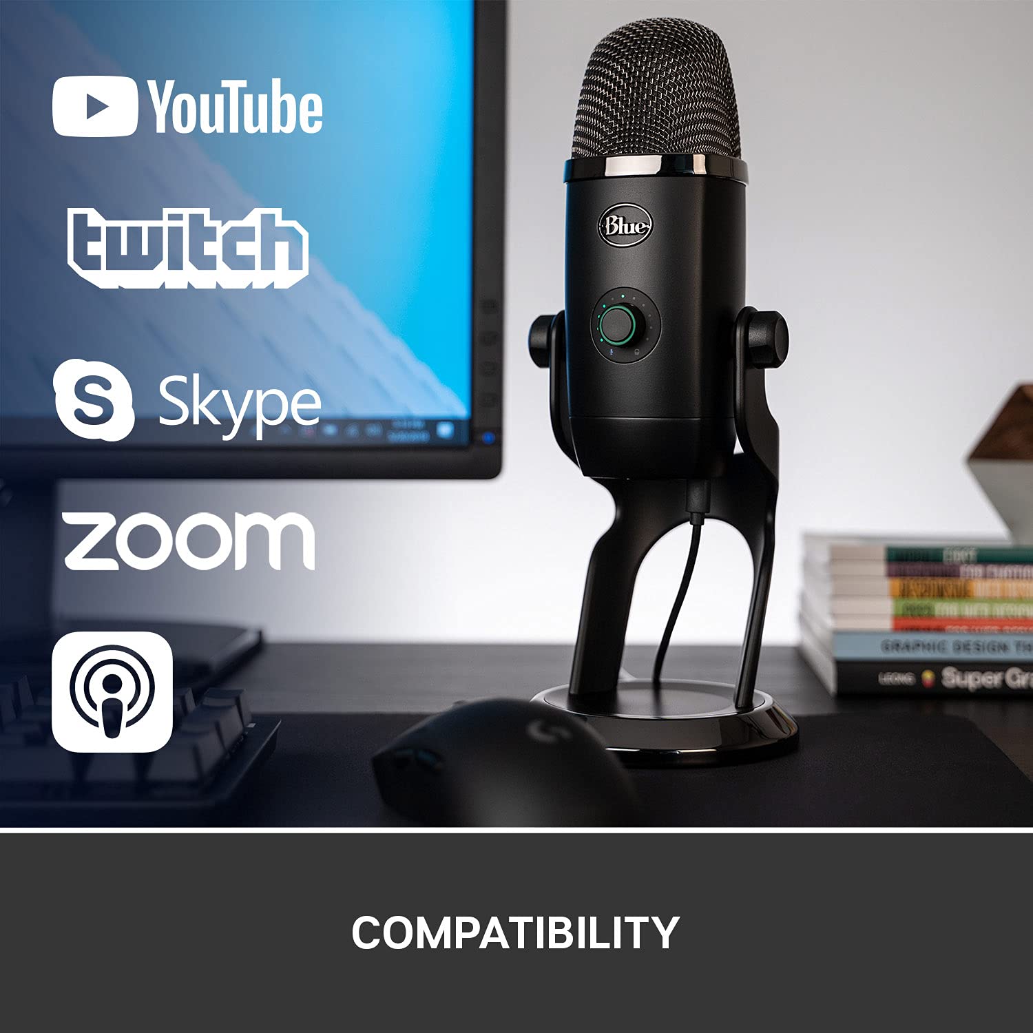 Logitech for Creators Blue Yeti X Professional USB Condenser Microphone for PC, Mac, Gaming, Recording, Streaming, Podcasting, Pro Computer Mic, Black with Signature Series EVA Waterproof Travel Case