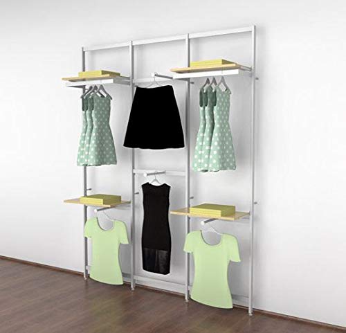 UDIZINE Vertik Clothing Wall Mounted (for 4 Shelves with 4 Faceouts and 2 Hanging Rails, White) | Shelves are NOT Included