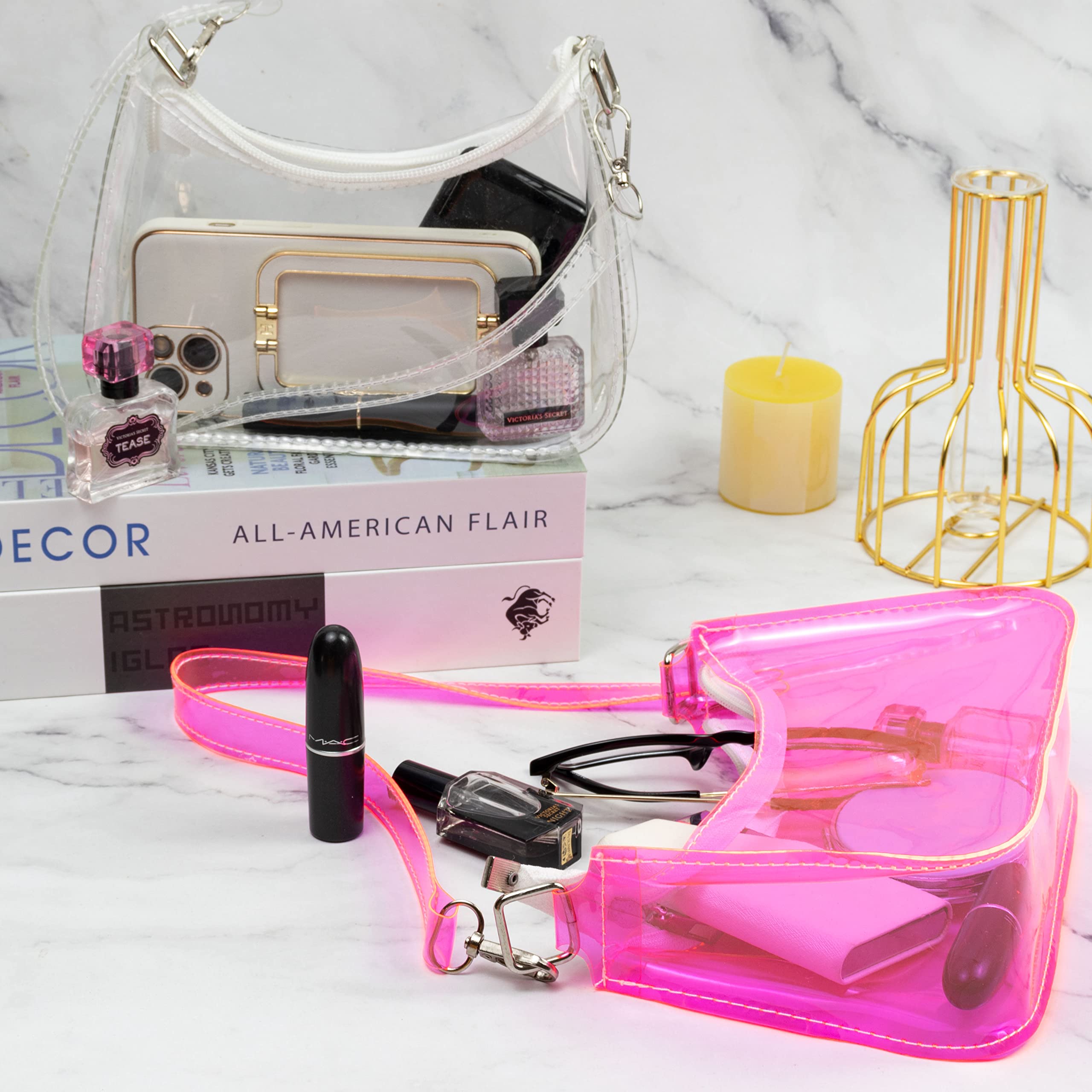 Little Italy Stadium-Approved Clear Purse for Concerts, Clubs, Sporting Events (Pink)