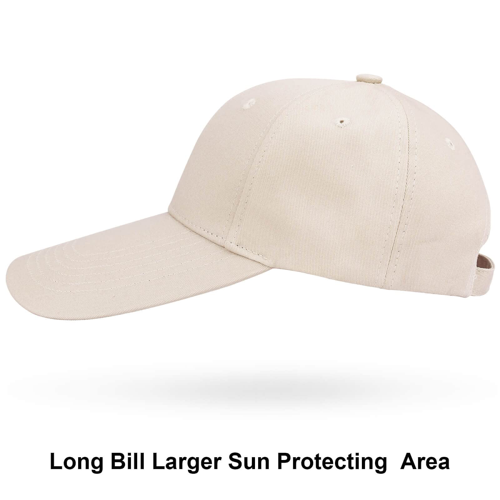 Long Bill Cap for Men Women 4.3" Extra Long Baseball Cap, Cotton Long Visor Hat Adjustable Outdoor Long Brim Fishing Sun Hat (Beige)