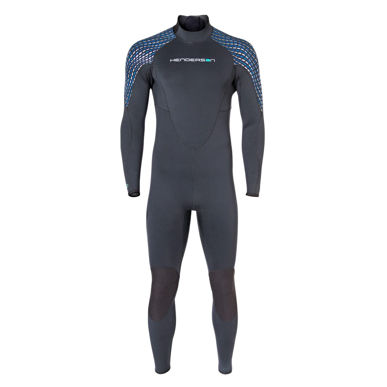 Henderson Mens 5mm Greenprene Back Zip Full Wetsuit-Black/Blue/Silver-M