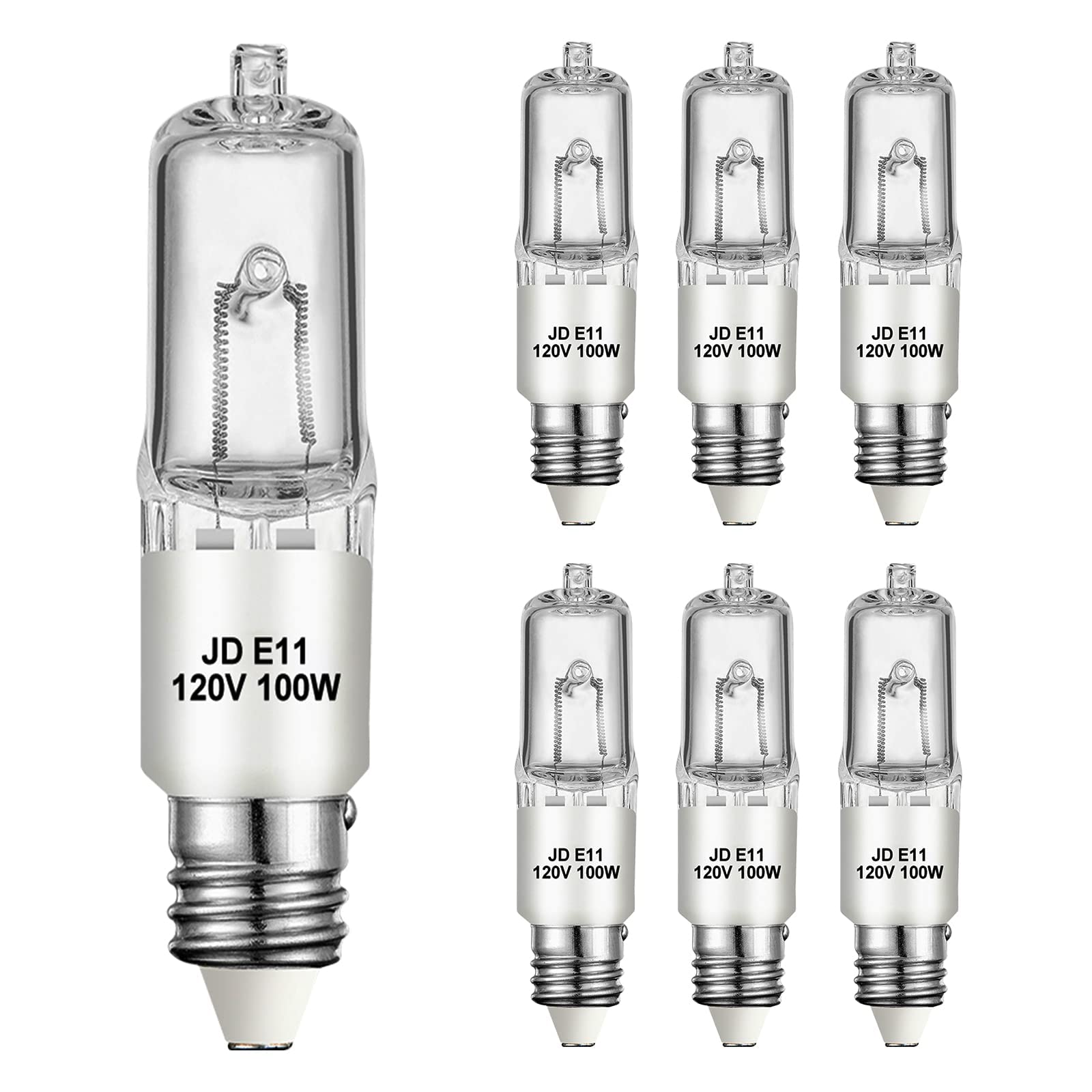 Jaenmsa E11 Bulb, 6 Pack JDE11 120V 100W Halogen Light Bulb, Dimmable JDE11 Bulb T4 Mini Candelabra Base for Chandeliers, Pendants, Table Lamps, Cabinet Lighting, 2700K Warm White(6 Pack)