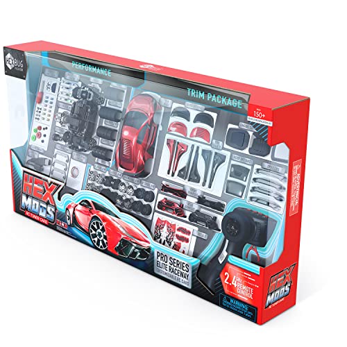 HEXBUG HEXMODS Pro Series Elite Raceway, Rechargeable RC Car, Buildable Scale Model for Kids and Adults, 2.4 Ghz Controller and Trackset Included, Ages 14 and Up