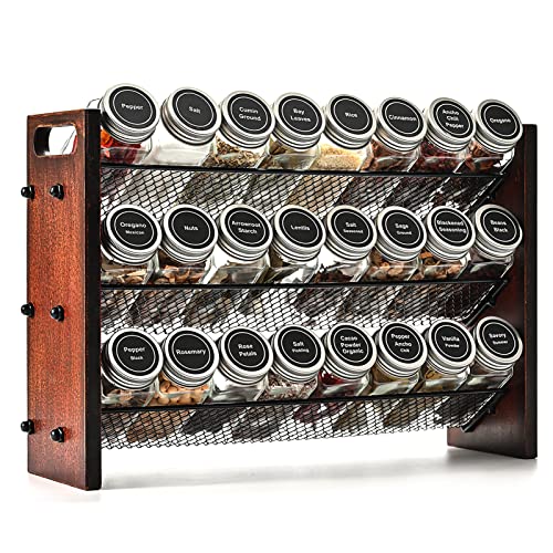 Roykoota Spice Rack, Spice Rack Organizer without Seasoning Jars, Wooden Spice Organizer, Rustic 3 Tier Kitchen Spice Rack Shelf for Cabinet, Countertop or Wall Mount