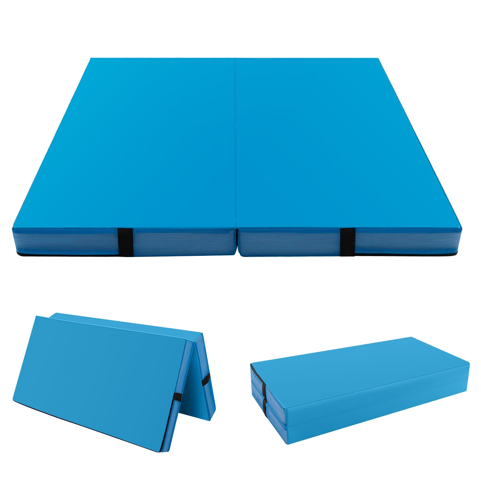 Giantex 4" Thick Folding Gymnastics Mat, 4' x 4' Tumbling Mat with Carry Handles, Bio-Folding Gym Mat for Kids, Cheer Mat for Tumbling, Tumble Mat for Gymnastics (Navy)