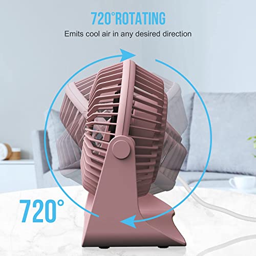HONYIN Small USB Desk Fan, 3 Speeds Desktop Table Cooling Fan, 360° Rotatable, Strong Wind, Quiet Personal Little Fan Powered by USB for Bedroom Home Office…