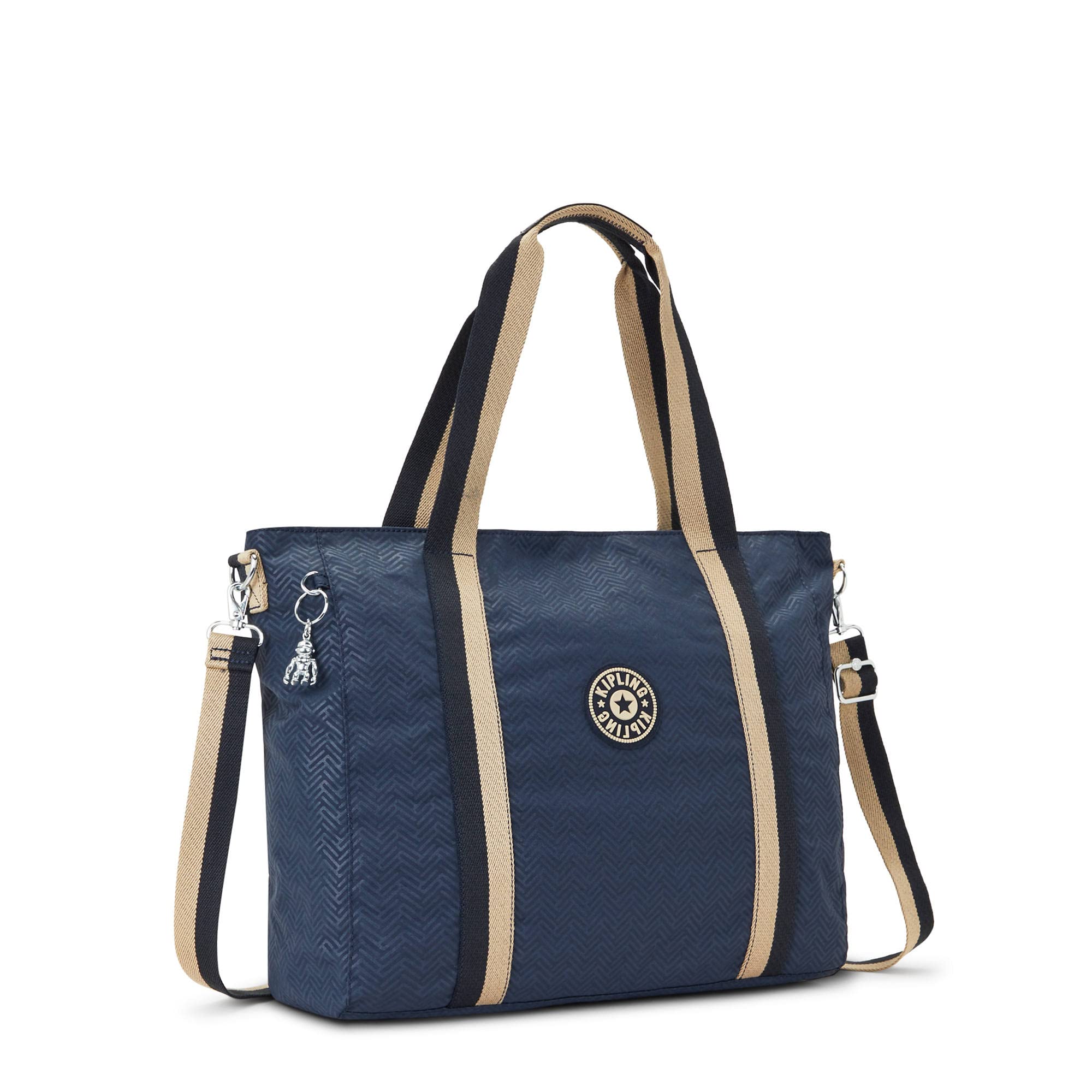 Kipling Womens Women's Asseni Bag, Lightweight Everyday Purse, Nylon Shoulder Tote Bag, Endless Bl Emb, 19.25 L x 13.75 H 6 D US