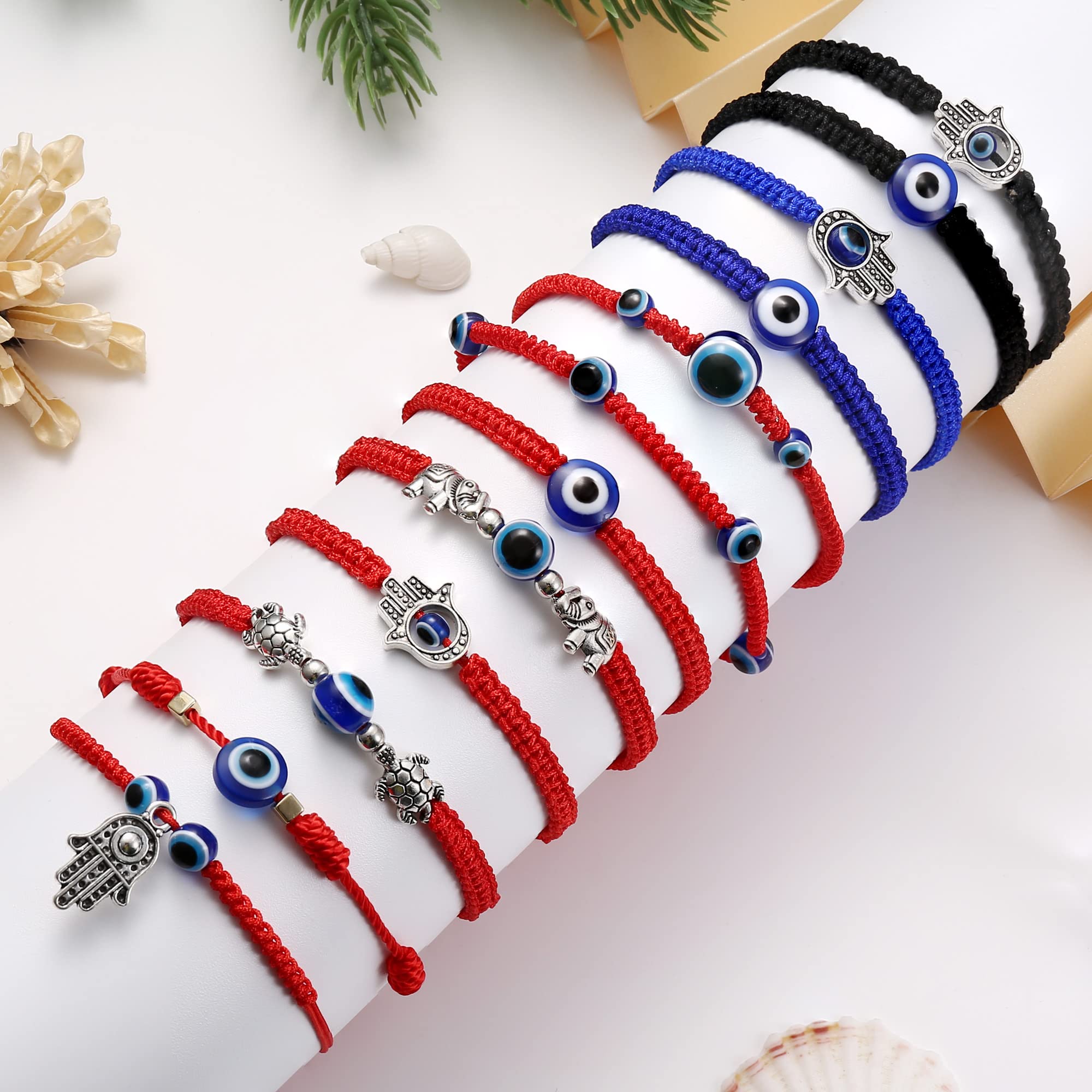 Jstyle 24Pcs Evil Eye Bracelets for Women Mexican Bracelets Set Adjustable Evil Eye Jewelry Red String Knot Bracelet Hamsa Protection Mal De Ojo Bracelets Pack A