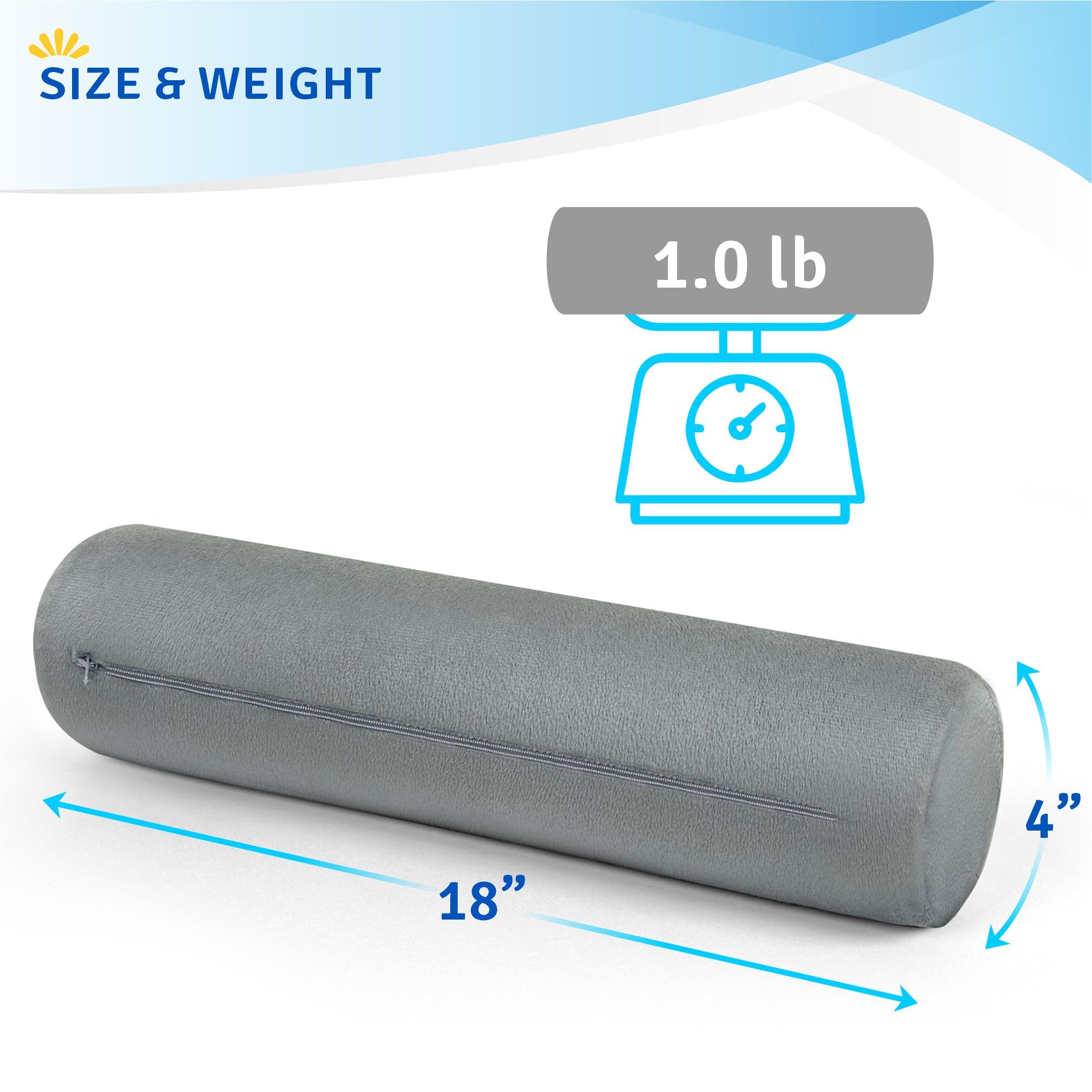 Healthex Cervical Neck Roll Pillow, Memory Foam Pillow, Cylinder Round Pillow, Pain Relief Neck Pillows for Sleeping Support, Removable Washable Cover (Grey)