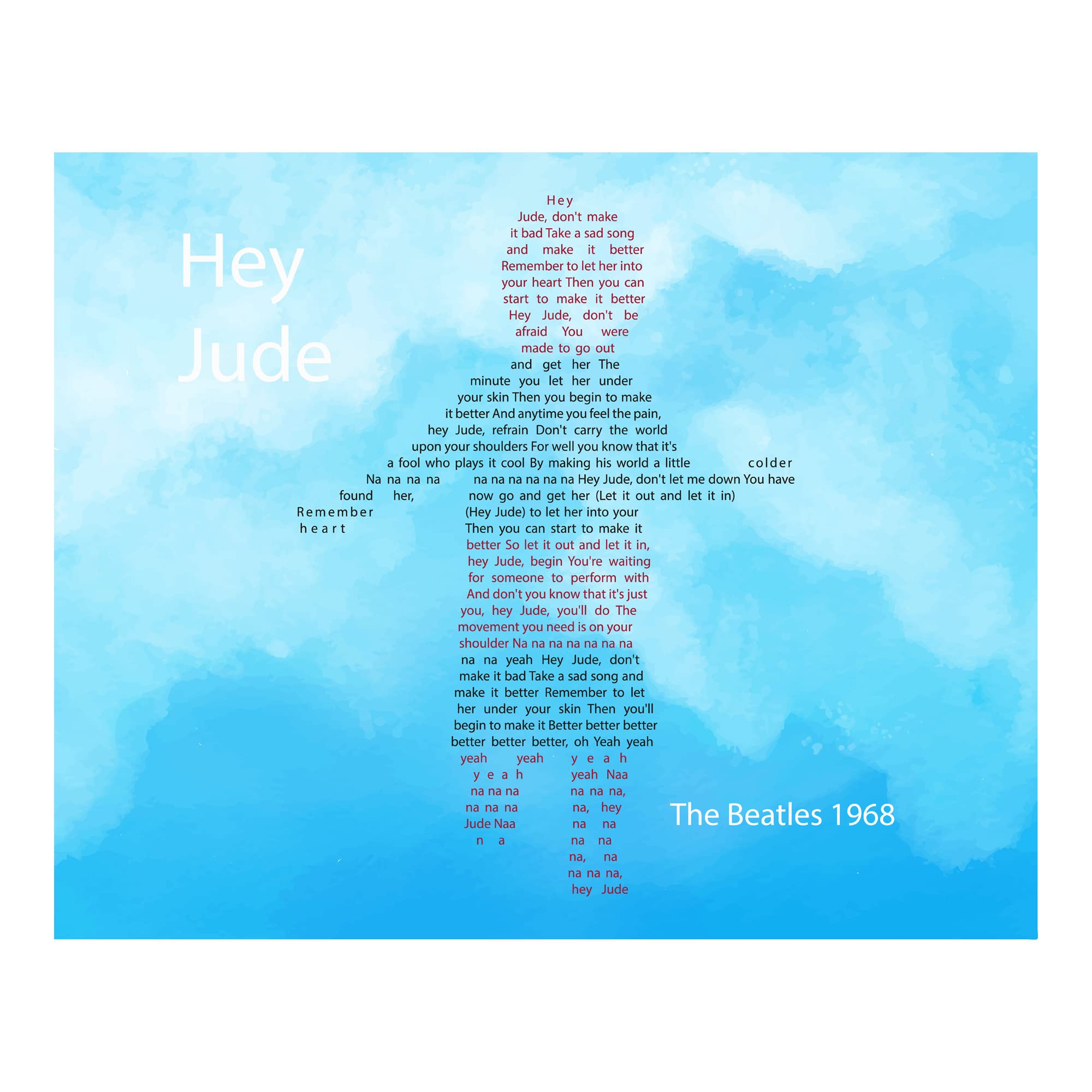 Hey Jude - Beatles Vintage Decor Lyrics Wall Art, This Retro Wall Decor Music Poster Print, is Great For Home Decor, Bedroom Decor, Office Decor, or Man Cave Room Decor Aesthetic, Unframed - 10x8