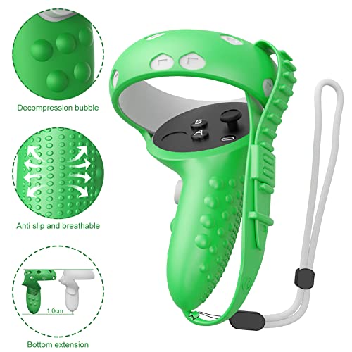 HUIUKE Touch Controller Grip Cover for Quest 2 with VR Shell Cover, Silicone VR Face Cover Pad and Lens Cover, 4 in 1 Silicone Cover Set for Quest 2 Accessories (Green)