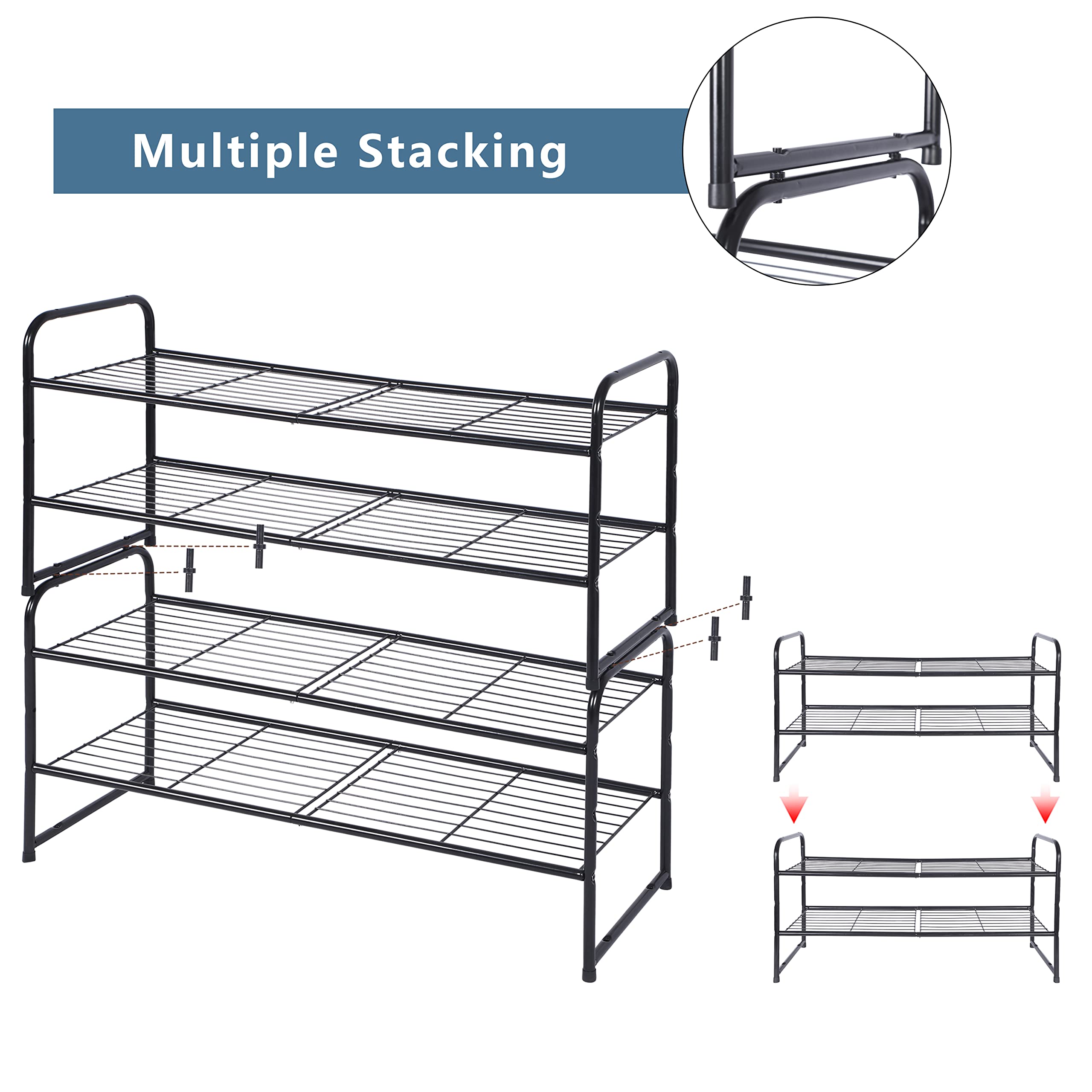GEORIS 2 Tier Shoe Rack for Closet Stackable Shoe Storage Shelf, Long 32.5" Metal Shoe Organizer for Entryway, White
