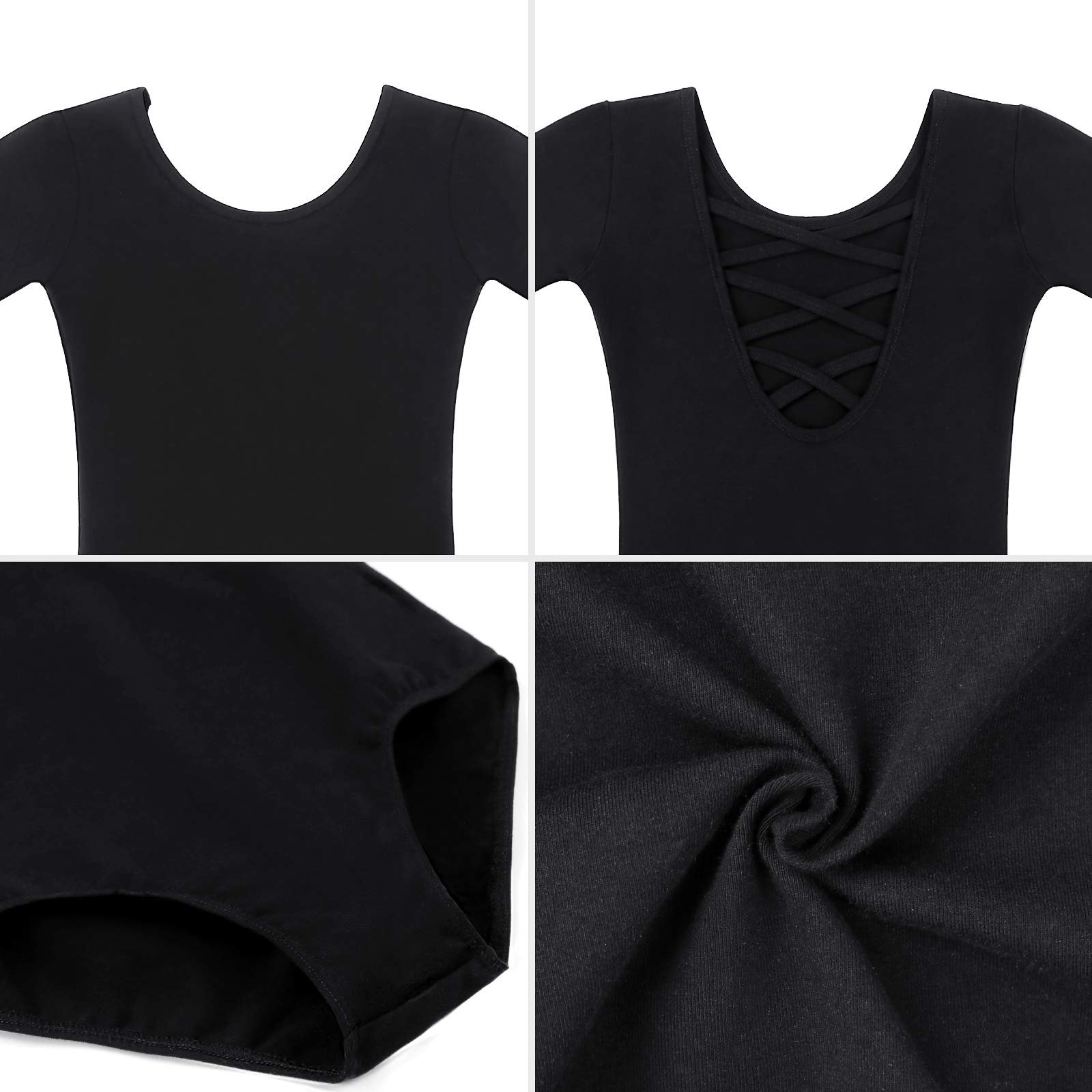 HiDance Ballet Leotards, Girls' Classic Long Sleeve Leotards, Crisscross Straps Back Dance Tops Black 110