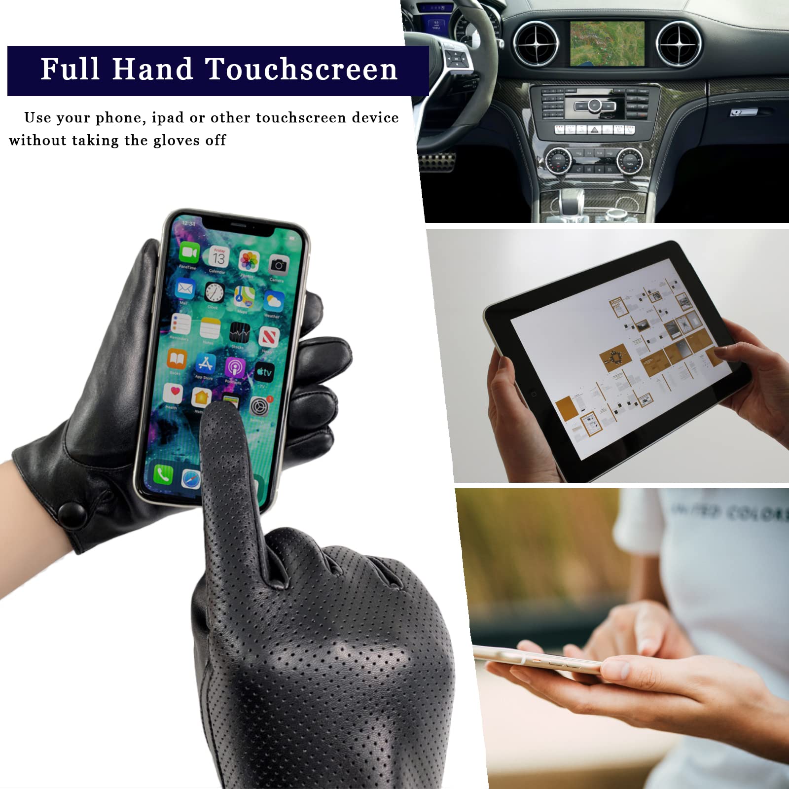 Long Keeper Men Genuine Leather Touchscreen Gloves Black Unlined Driving Cycling Motorcycle Sport Gloves
