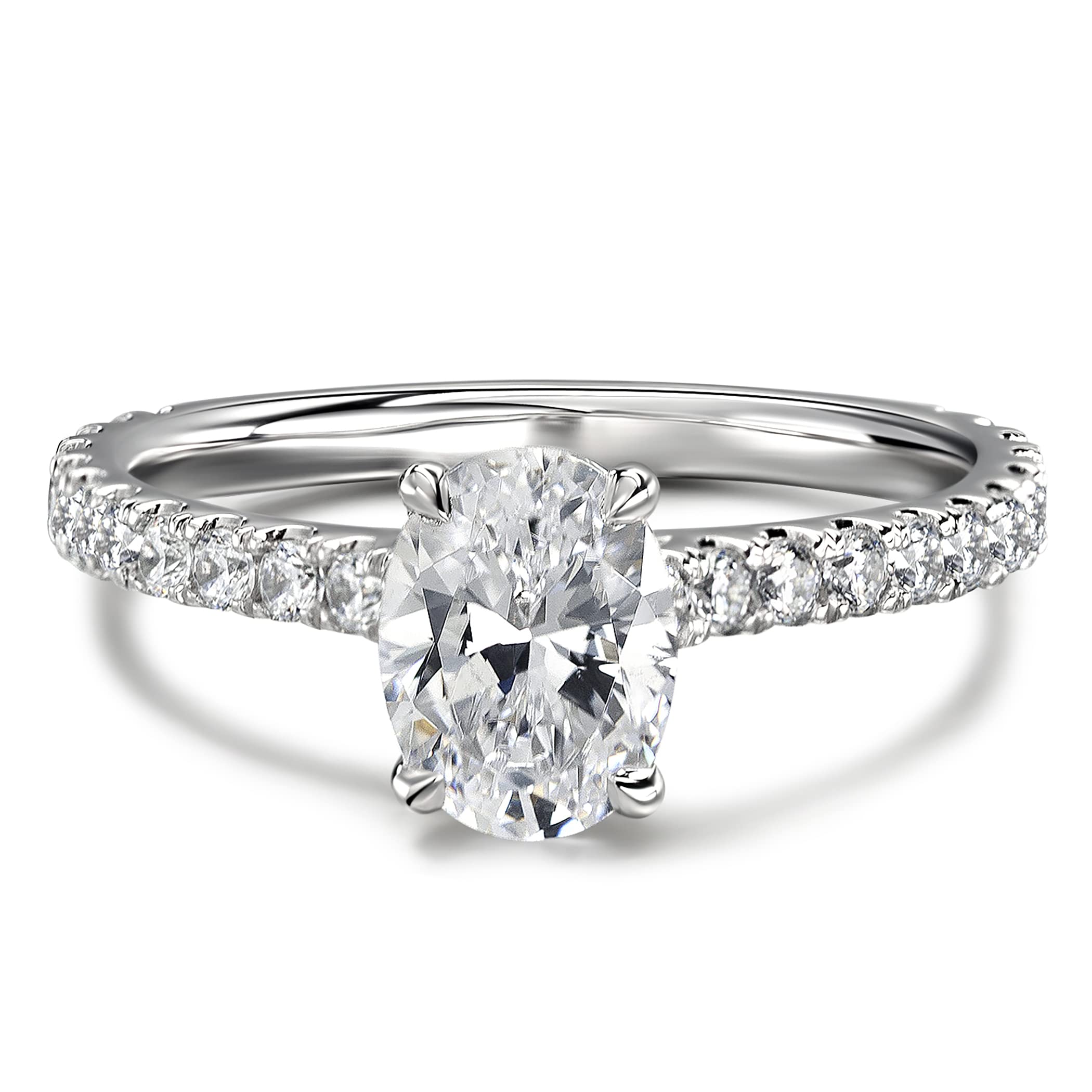 Hidden Halo 1.5 Carat D Color VVS Oval Cut Solitaire Moissanite Engagement Rings for Women (7.5)