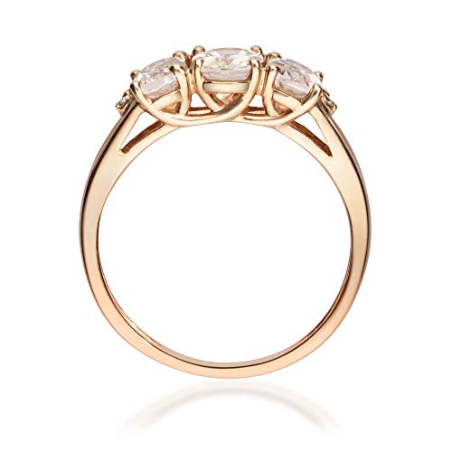 Gin & Grace 10K Rose Gold Pink Natural Morganite Diamond 3 Stone Engagement Promise Propose Promise Ring for Women
