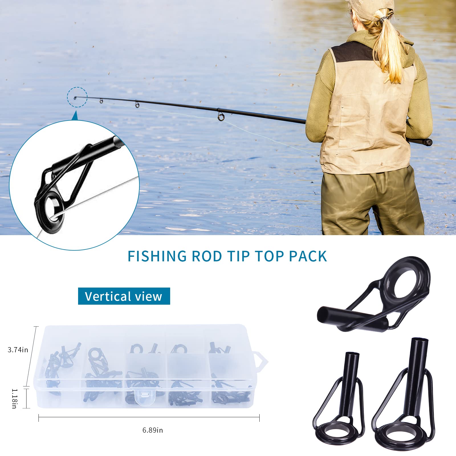Hifisher Fishing Rod Tip Repair Kit: 40pcs 8 Sizes Top Guides,1oz Epoxy Resin, Brush, Measure Cup, Fishing Rod Guides Replacement kit, Stainless Steel Ceramic Ring Guide Tips