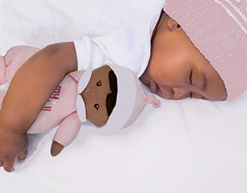 Ganz My First Doll Dollies Soft Plush Girl with Dark Complexion and Black Hair Pink Outfit, Hat. She Rattles!