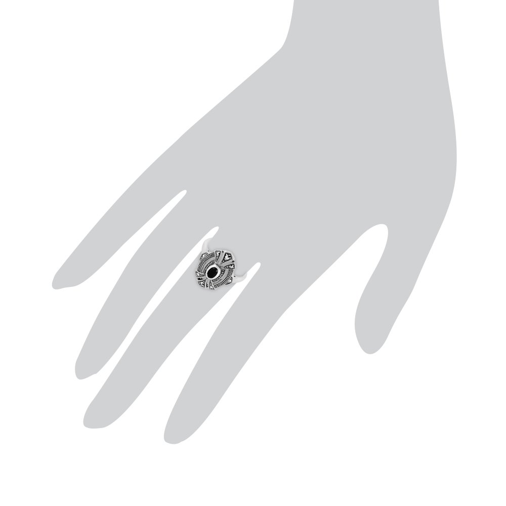Gemondo 925 Sterling Silver Black Onyx & Marcasite Art Deco Ring