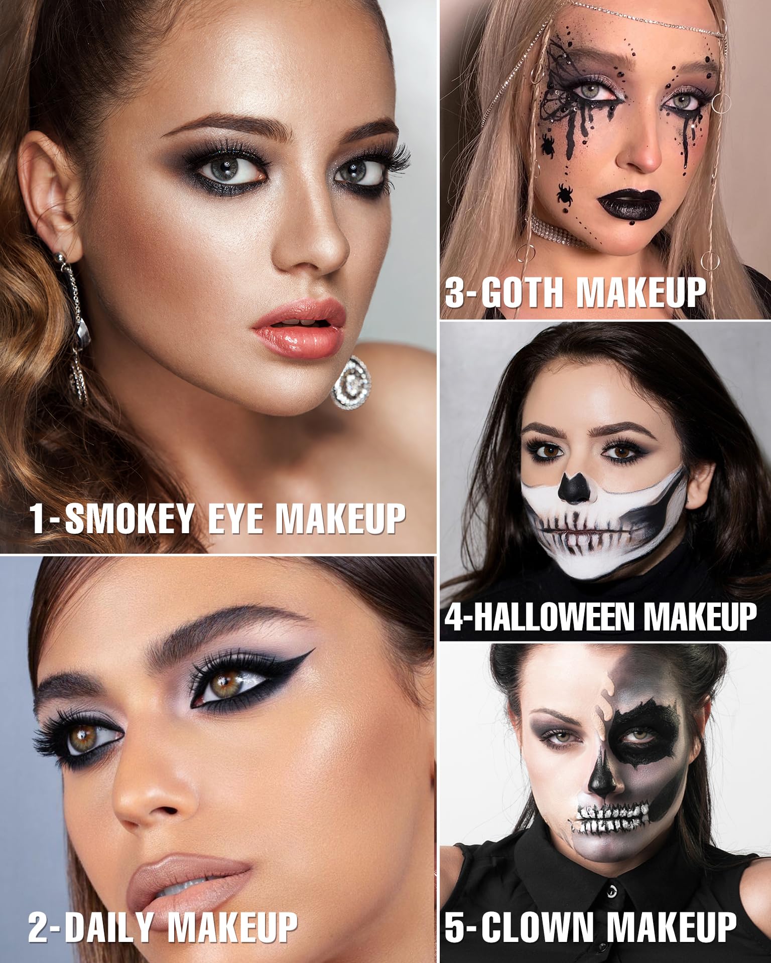 HOOMUSS Black Smoky Eye Shadow Palette 8Color, Dark Grey Smokey Eyeshadow for Goth Makeup, Black Silver White Gray Shade for Halloween, Pigmented & Long Lasting (Black)