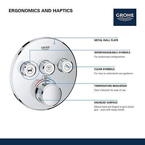 GROHE 29138000 Grohtherm Triple-Function Shower Thermostatic Valve Trim Kit, Starlight Chrome