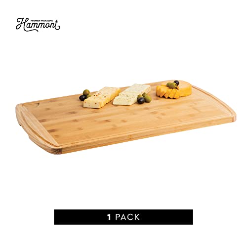 Hammont Bamboo Cutting Board Tray - Eco Friendly Kitchen Gadget - Wooden Serving Trays for Meat, Vegetables, Cheese & Charcuterie Board - Home and Kitchen Essentials - 23.5"L x 15.5"W x 0.7"H