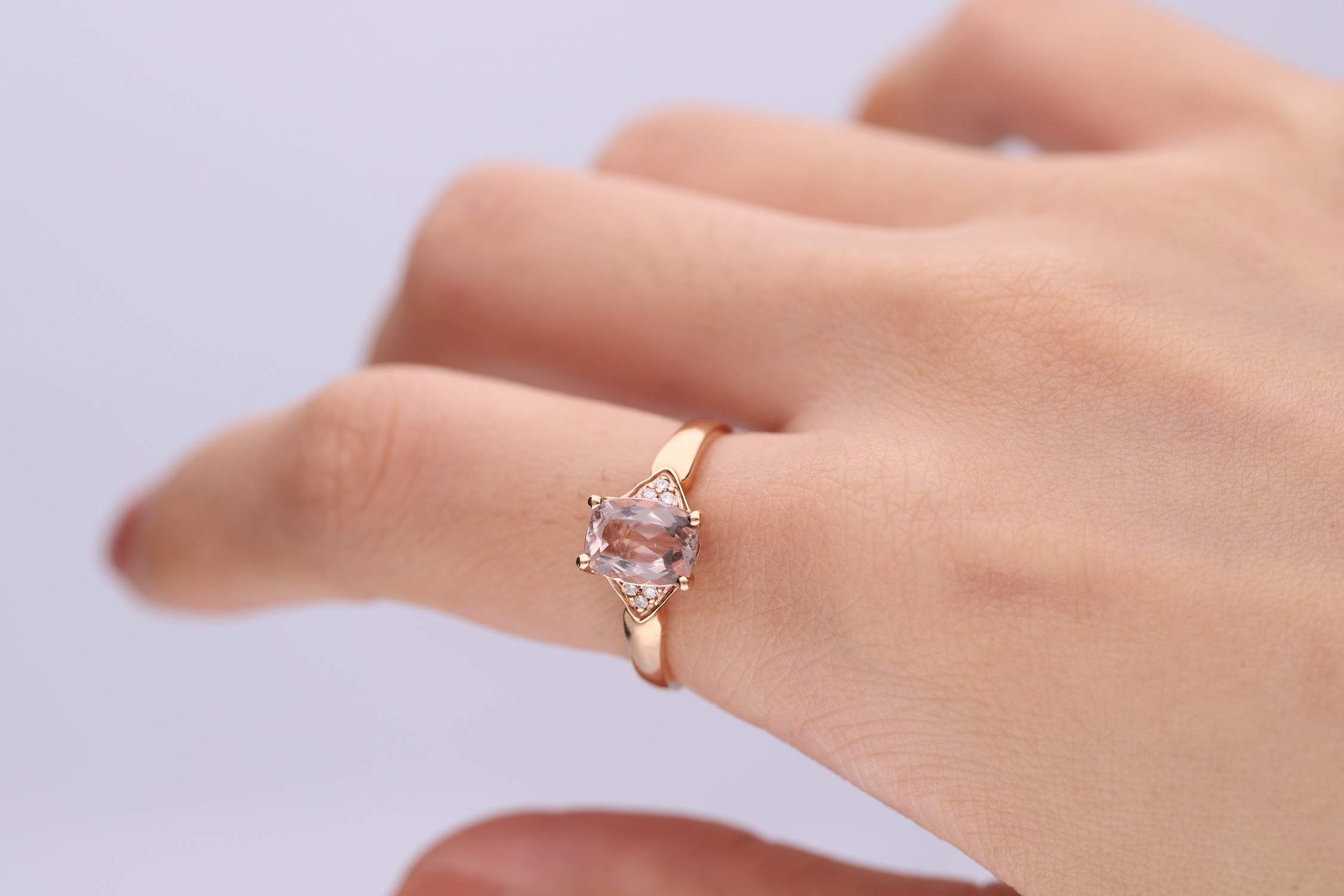Gin & Grace 10K Rose Gold Genuine Morganite & Natural Diamond Engagment Promise Propose Promise Ring for Women