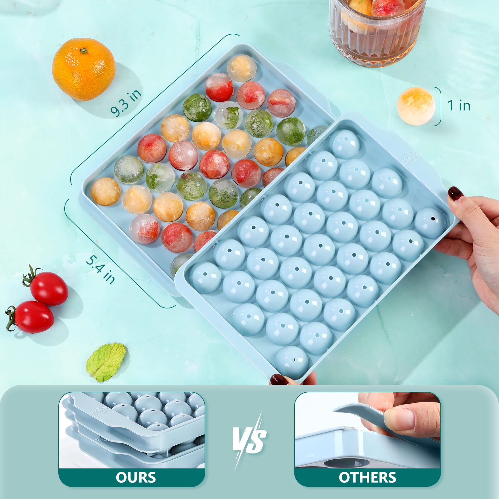 Optish 3 Pack Ice Trays for Freezer, 99 PCS Ice Cube Tray with Lid and Bin, Round Ice Cube Trays for Freezer, Circle Ice Cube Tray for Chilling Drinks