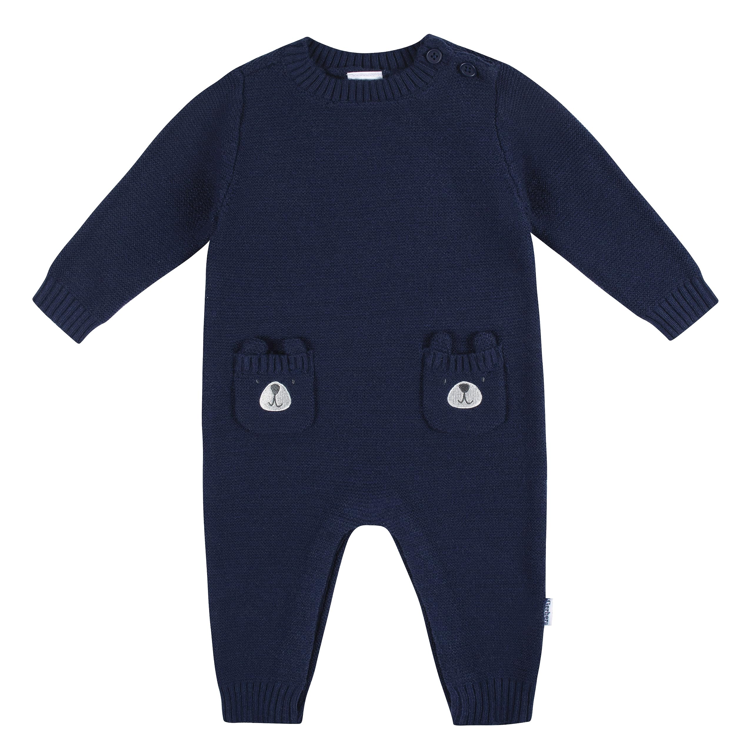 Gerber Baby Boys' Sweater Knit Romper Jumpsuit, Blue Dog, 6-9 Months