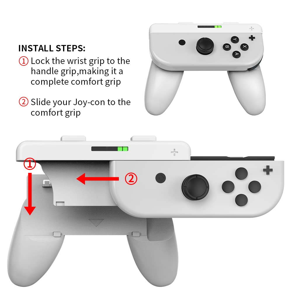 JDDWIN Joycon Grips Compatible with Switch & Switch OLED Controllers,Wear-Resistant Joy-con Handle for Switch/Switch OLED. (White)
