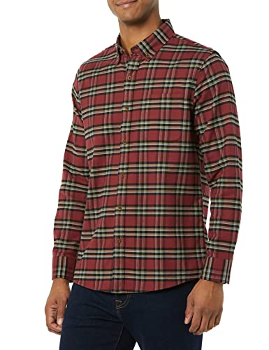 Goodthreads Men's Slim-Fit Long-Sleeved Stretch Oxford Shirt with Pocket, Burgundy Plaid, Large