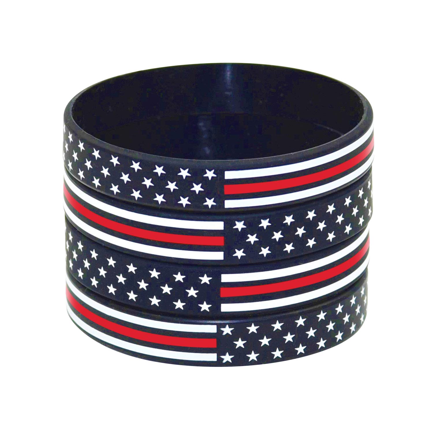 Great 1 Thin Red Line American Flag Silicone Stretchable Bracelet 4-Pack - Fireman Firefighter