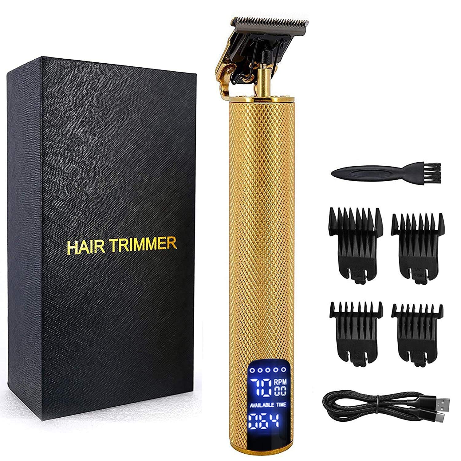 Hair Clippers for Men, Electric Hair Clippers Cordless Rechargeable Grooming Kits T-Blade Close Cutting Trimmer for Men 0mm Zero Gap Bald Head Clippers, Hair Trimmer for Men (Gold)