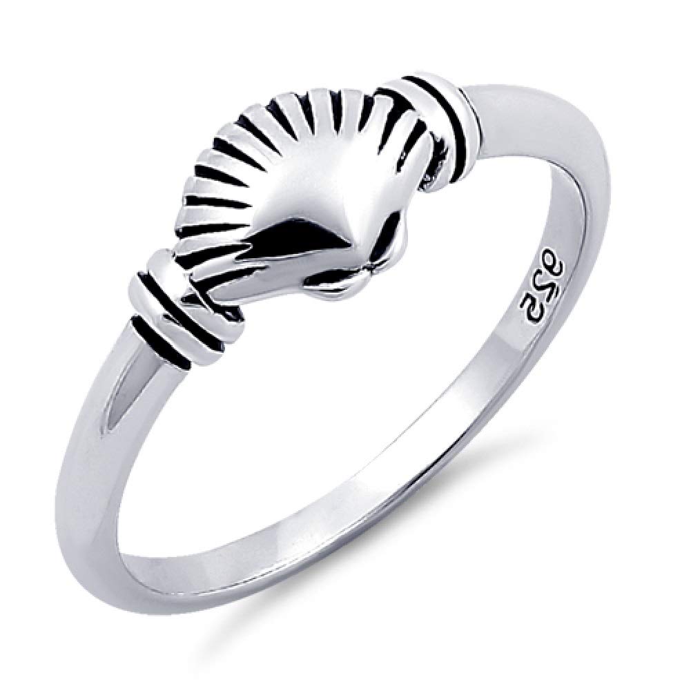 Heartbeat STERLING SILVER BLACK LACQUER ENHANCED SEASHELL DESIGN INSPIRED RING - (SIZE 4,5,6,7,8,9,10,11)(8)