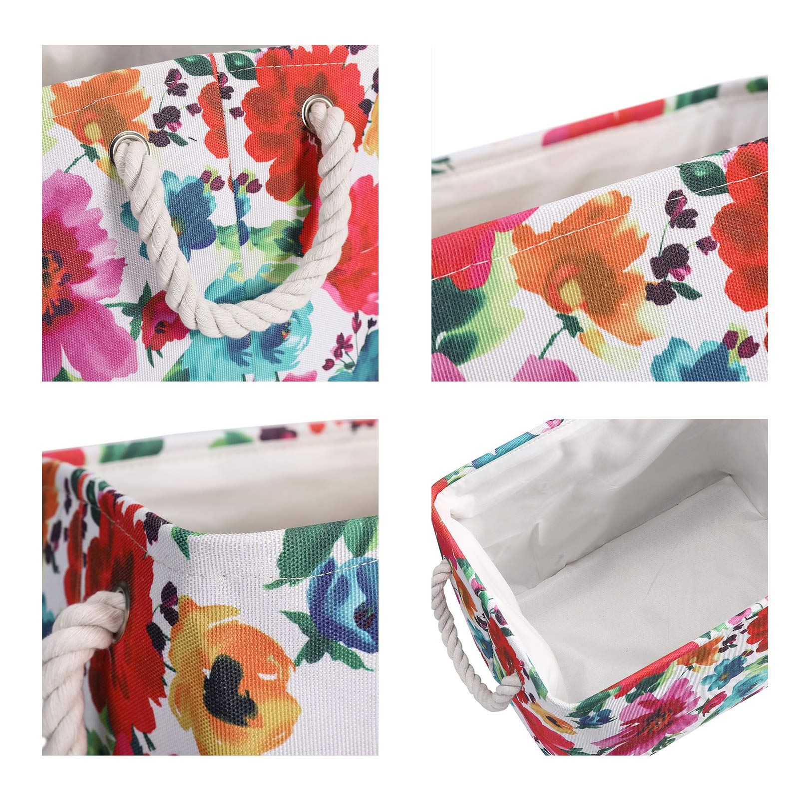 HOKEMP Foldable Storage Bins - 15.3" x 10.6" x 9.8" Fabric Storage Large Basket Set Collapsible Organizer Bin with Handles for Shelves, Closet, Toys, Towels, Laundry (Flower, 3 Pcs)