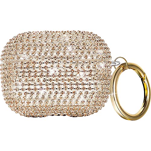 SaharaCase Rhinestone Case for Apple AirPods 3 (2021 3rd Generation) [Rugged] Full Body Protection Antislip Grip Slim with Keychain - Gold