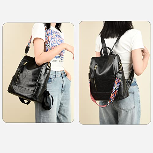 ZOCILOR Backpack Purse for Women, Stylish Leather Design, Large Capacity Travel & College Shoulder Bag, Anti-Theft Feature with Rear Zipper Opening (Black)