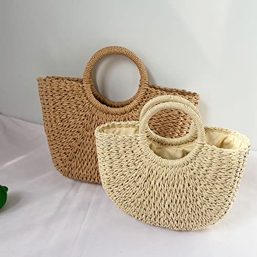 Nhicdns Women Straw Woven Tote Large Beach Summer Beach Handmade Woven Shoulder Bag Handbag