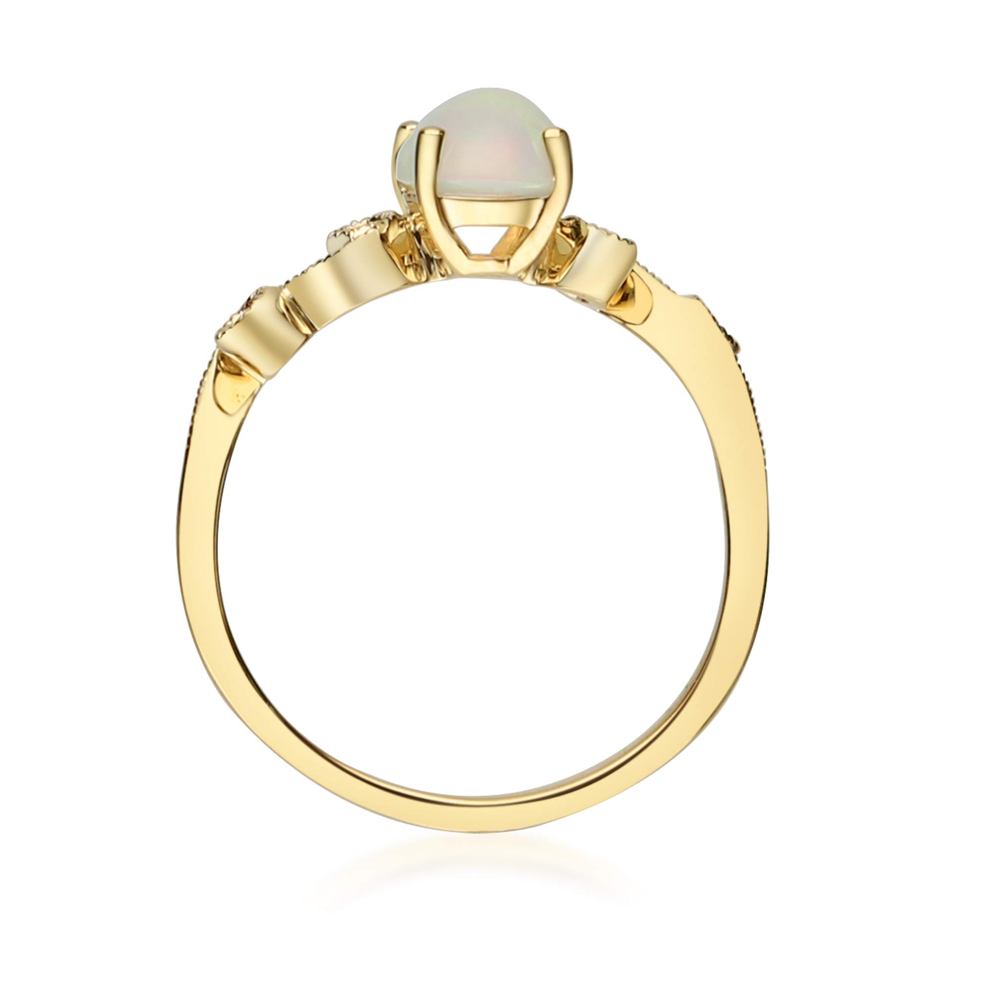 Gin & Grace 14K Yellow Gold Natural Ethiopian Opal Ring with Real Diamonds| Ethically, authentically & organically sourced (Oval) Shaped Opal Hand-Crafted Jewelry for her | Opal Ring for Women