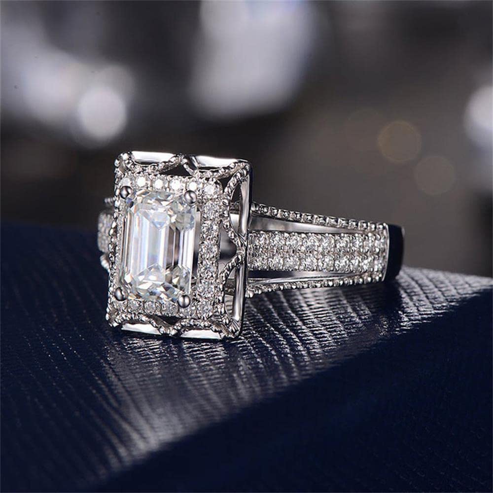 High-end Luxury Full Diamond Micro-Set 3A Square 2 Carat Cubic Zirconia Engagement Ring for Women (US Sizes: 6-10) (6)