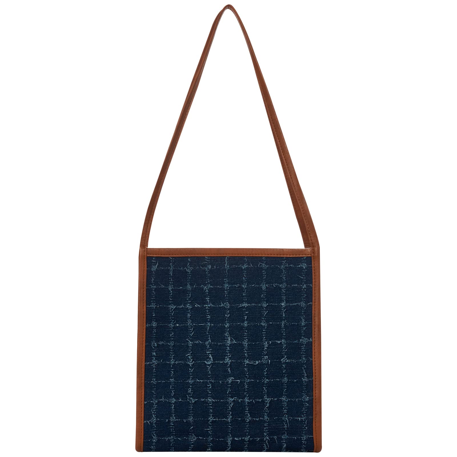 KWANI Grid Frayed Denim Tote Shoulder Bags for Women and Ladies (Denim Blue)