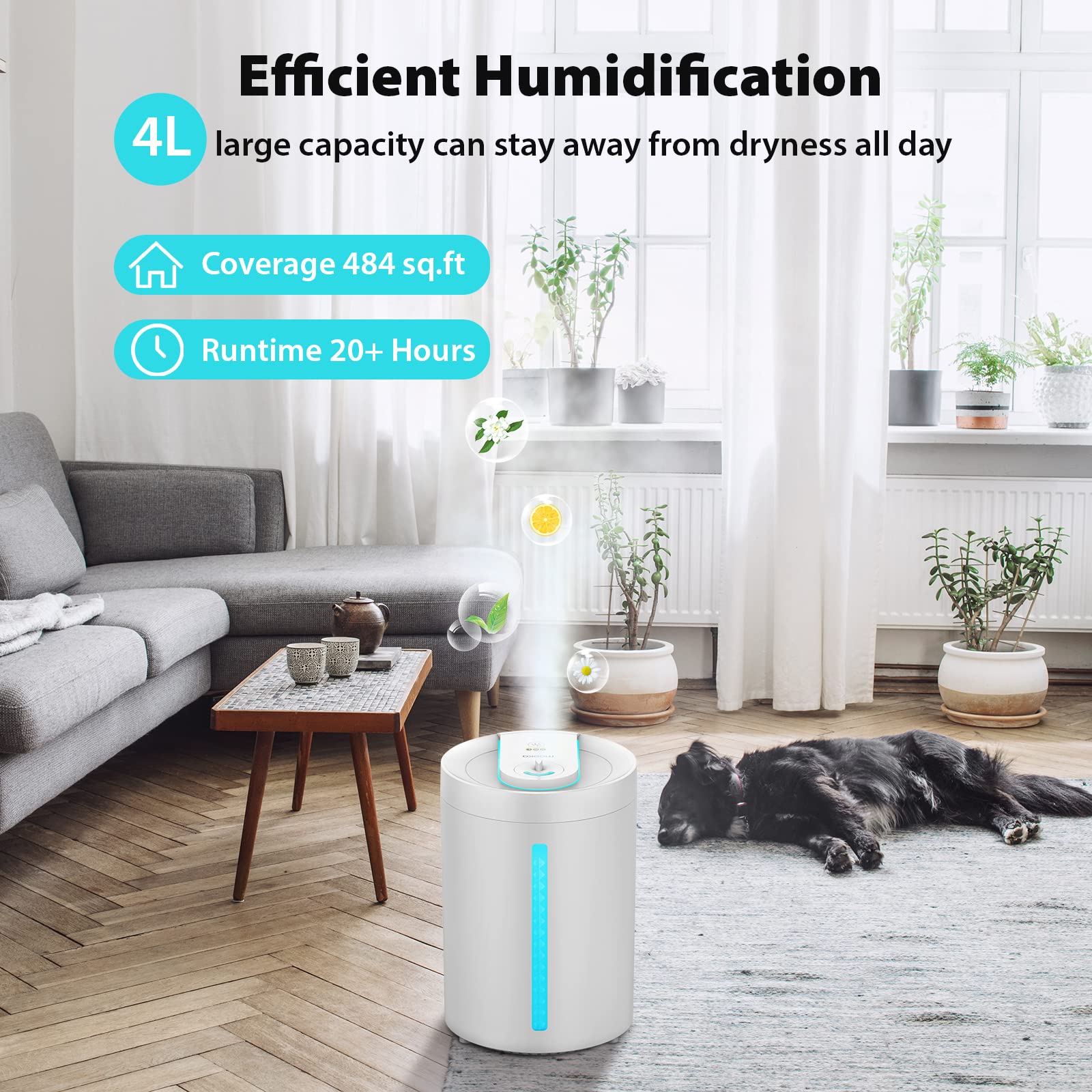 Humidifiers, Top Fill Humidifier for Bedroom Large Room Baby Home, 4L(1.05Gal) Cool Mist Humidifier & Essential Oil Diffuser, Whisper-Quiet Operation, Night Light, Auto Off