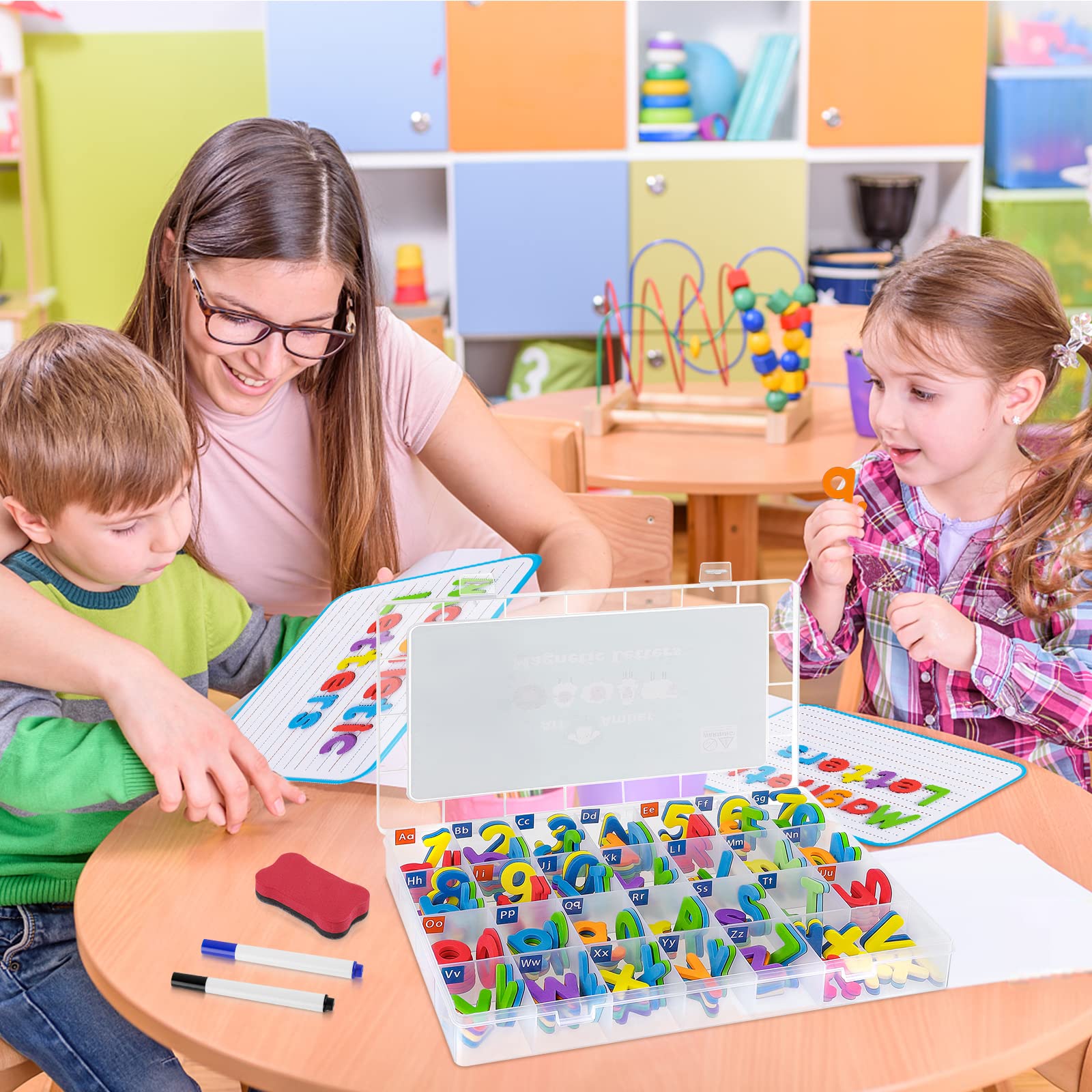 Magnetic Letters Alphabet ABC Magnets for Fridge Colorful Uppercase 234 Pcs with Double-Side Magnet Board Refrigerator Magnets Alphabet Magnets Foam Alphabet Letters for Kids Spelling and Learning