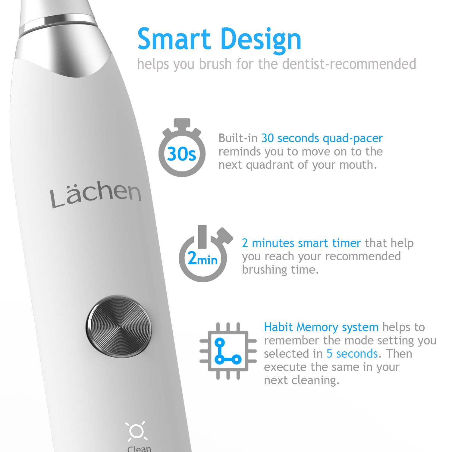 Lächen Sonic Toothbrush 5 Modes 4 Brush Heads Power Electric Toothbrush Travel Rechargeable Portable USB Inductive Charging IPX7 Waterproof