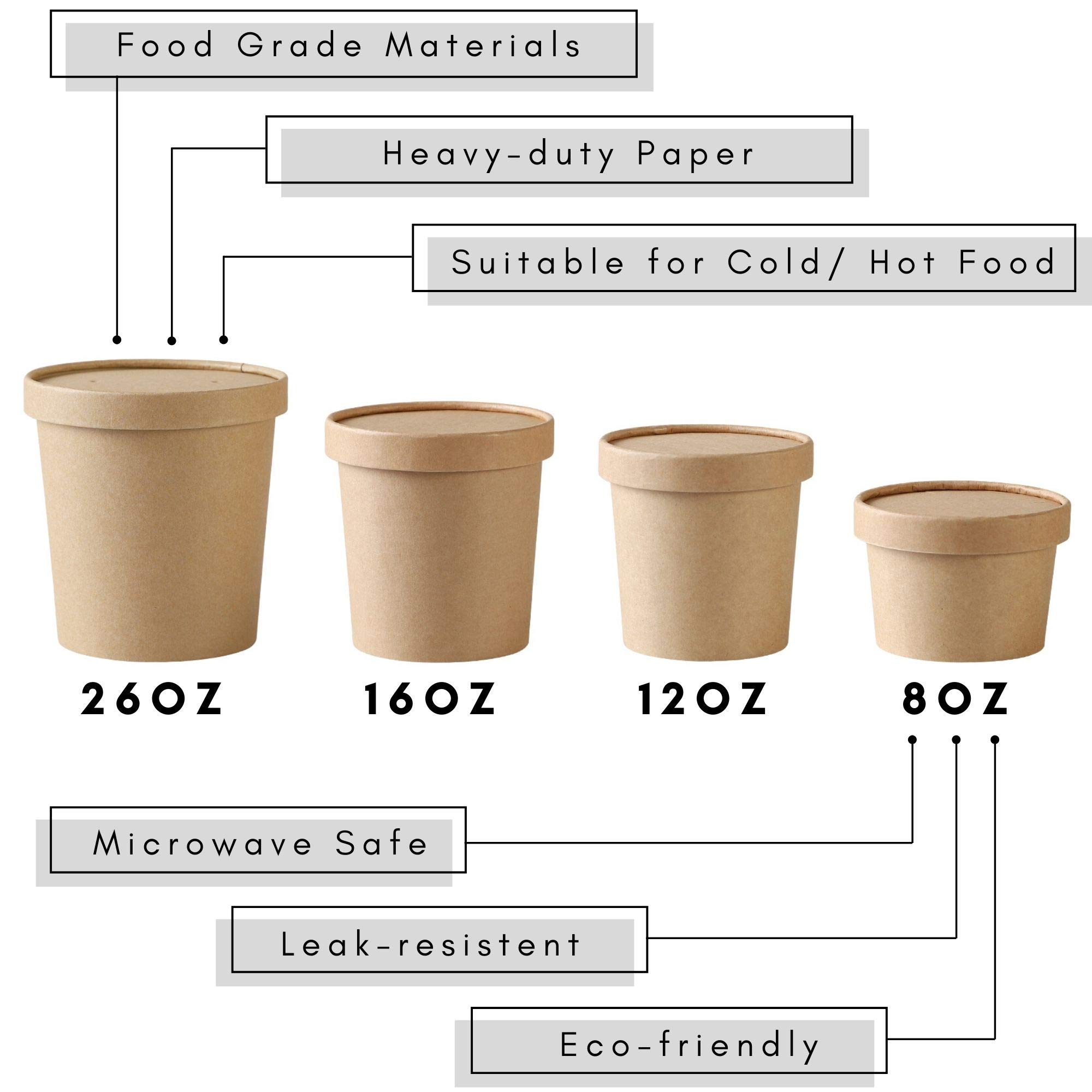 Heavy Duty Soup Containers, Ice Cream Bowls with Lids - 40 Pack 8 oz - Ice Cream Containers with Lids Ice Cream Cups with Lids Freezer Containers Disposable Dessert Bowls with Lids Soup Cups