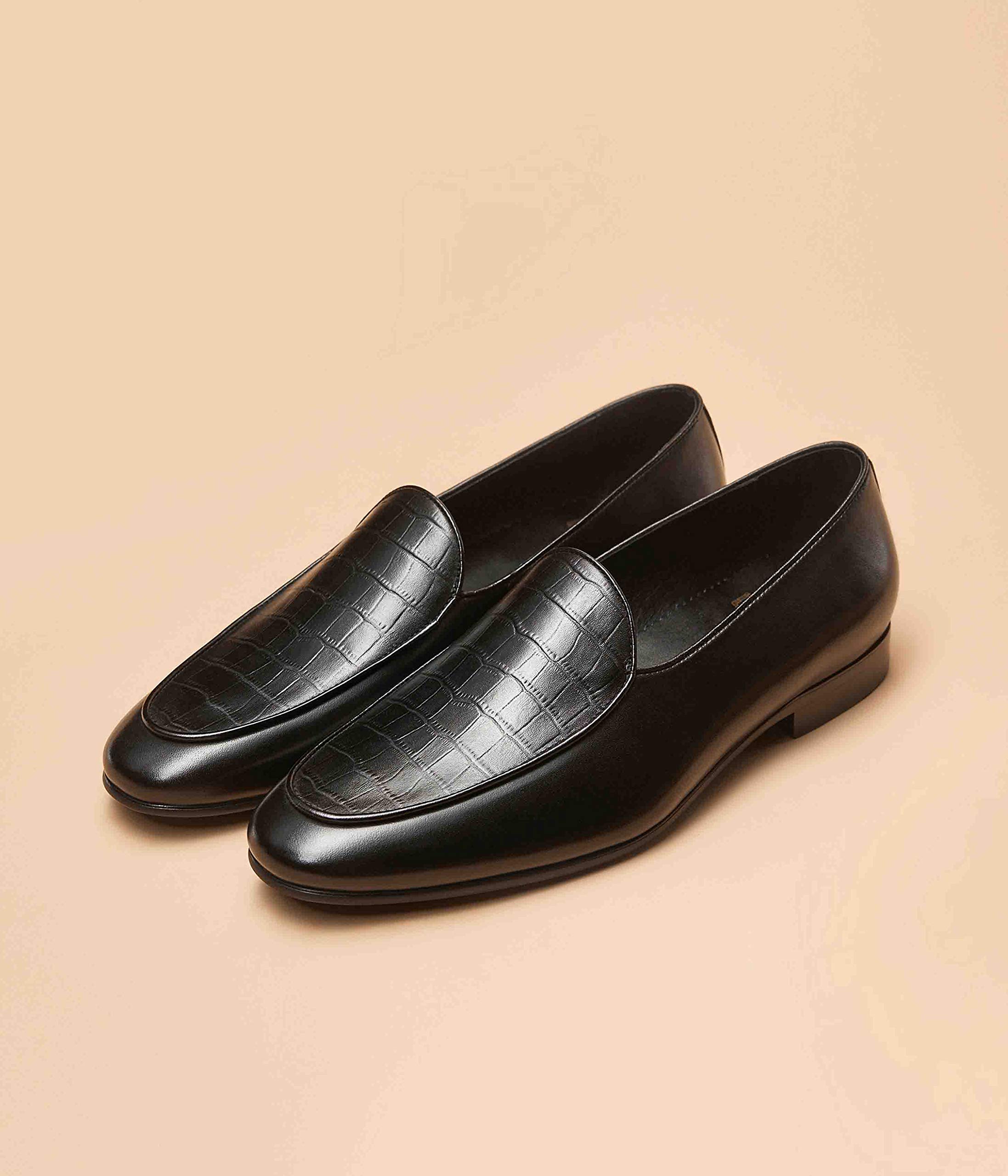 GIFENNSE Men's Dress Shoes Slip-On Loafers Leather Formal Shoes 10US Black
