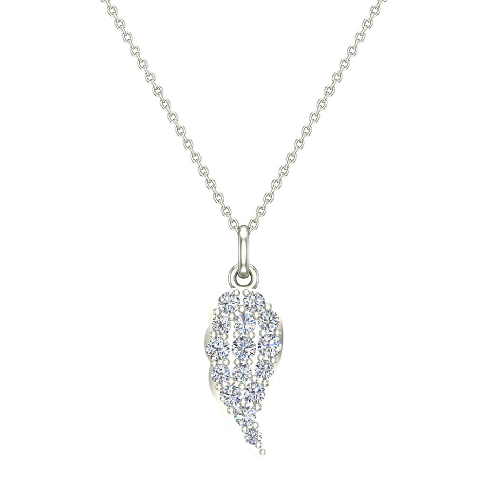 Glitz Design Angel Wing Diamond Pendant Necklace for Women with 20'' gold chain 14K White Gold Charm (G,I1)