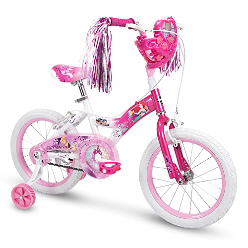 Huffy Disney Princess Kid Bike, Quick Connect Assembly, 12 & 16 inch, Pink w/ Training Wheels, Streamers